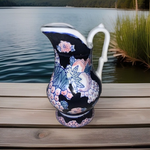 Dining | Vintage Hand Painted Small 6 Chinese Pitcher Navy Blue Pink Lt ...